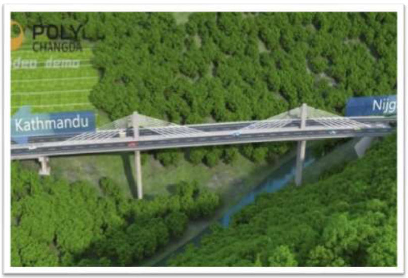 The proposed extra-dosed bridge over the bakaiya river